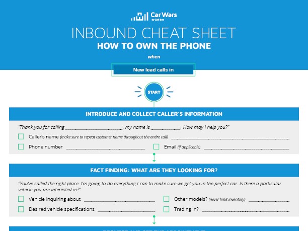 Inbound/Outbound Sales Marketing Cheat Sheet | Car Wars